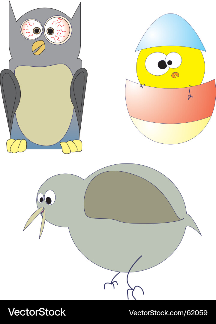 Three crazy birds Royalty Free Vector Image - VectorStock