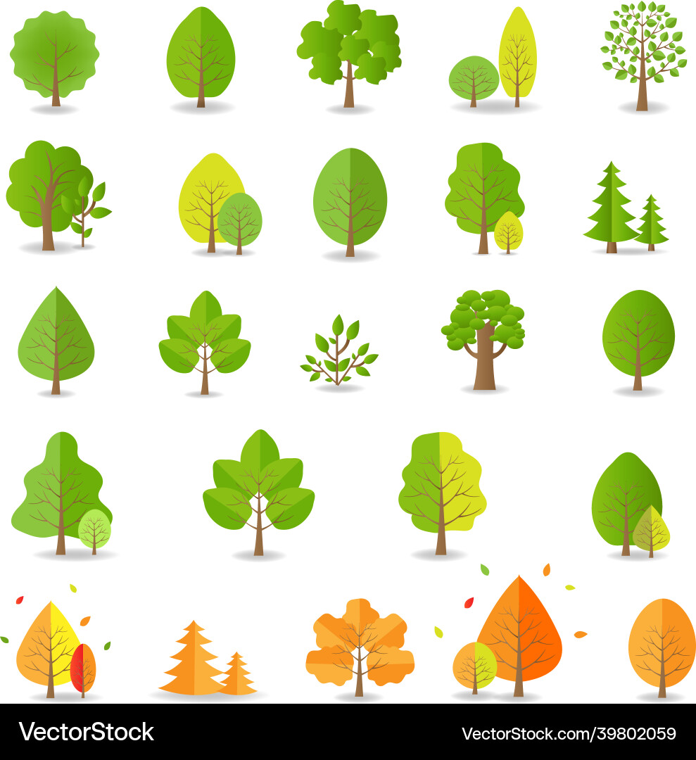 Tree collection isolated white background Vector Image