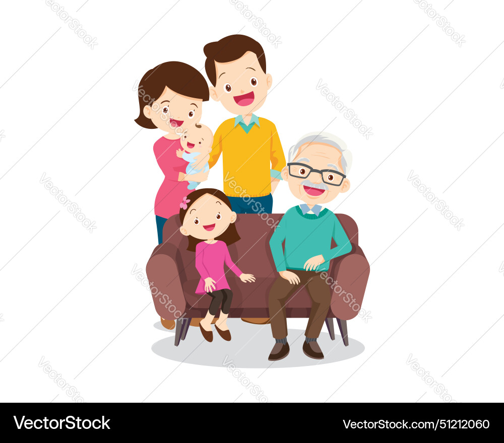 Big happy multi-generational family siblings Vector Image