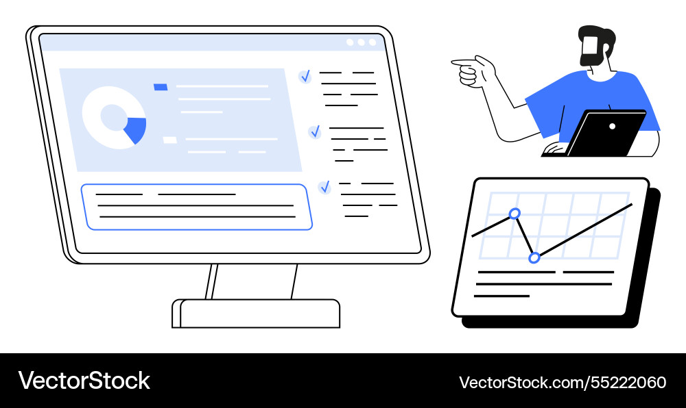 Businessperson analyzing data visualizations Vector Image