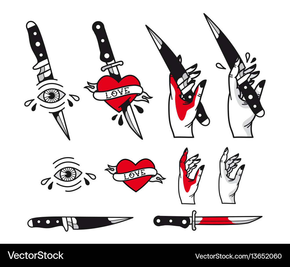 Classic Old School Tattoo Set Royalty Free Vector Image