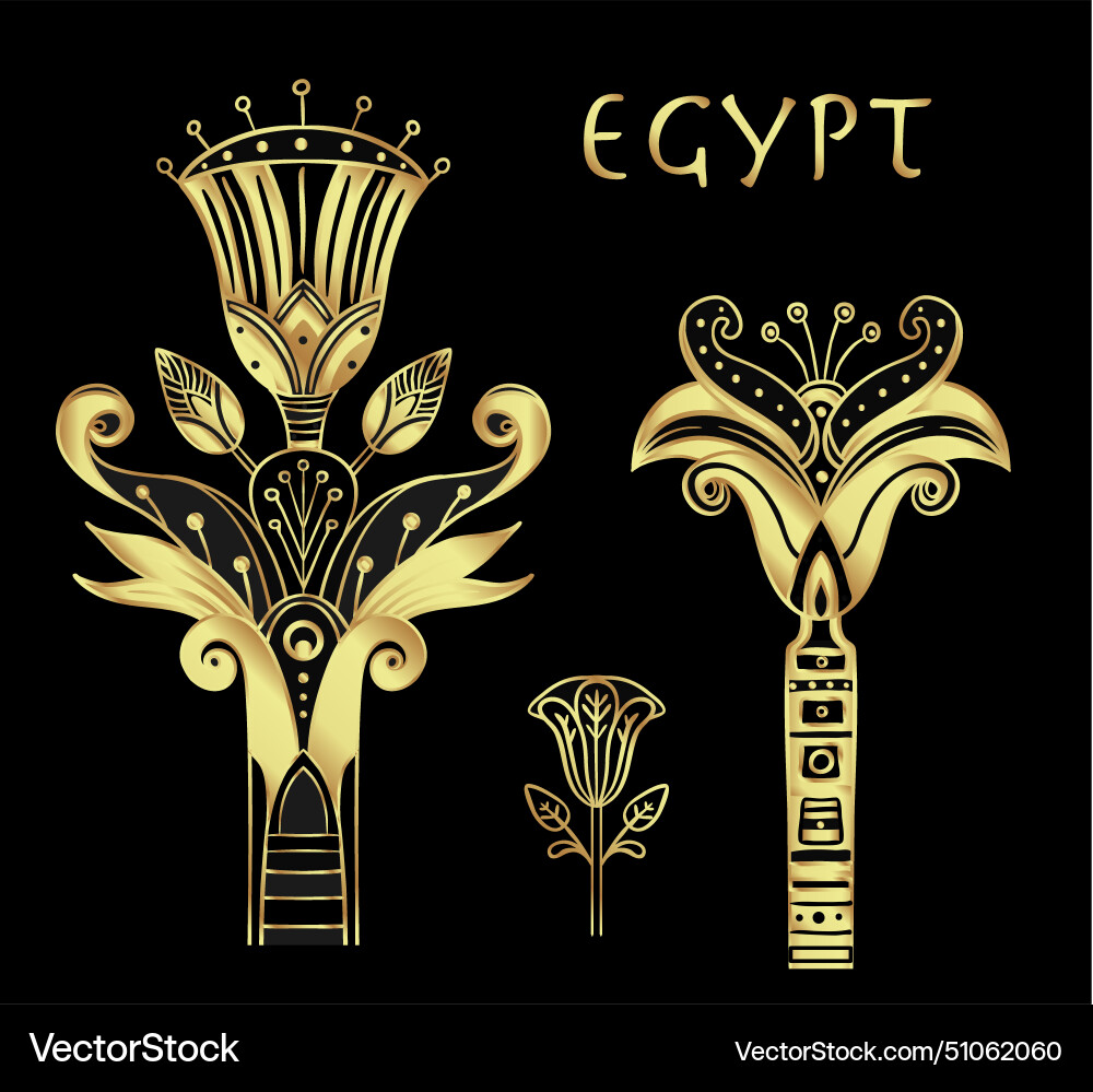 Egyptian floral design element set in gold Vector Image