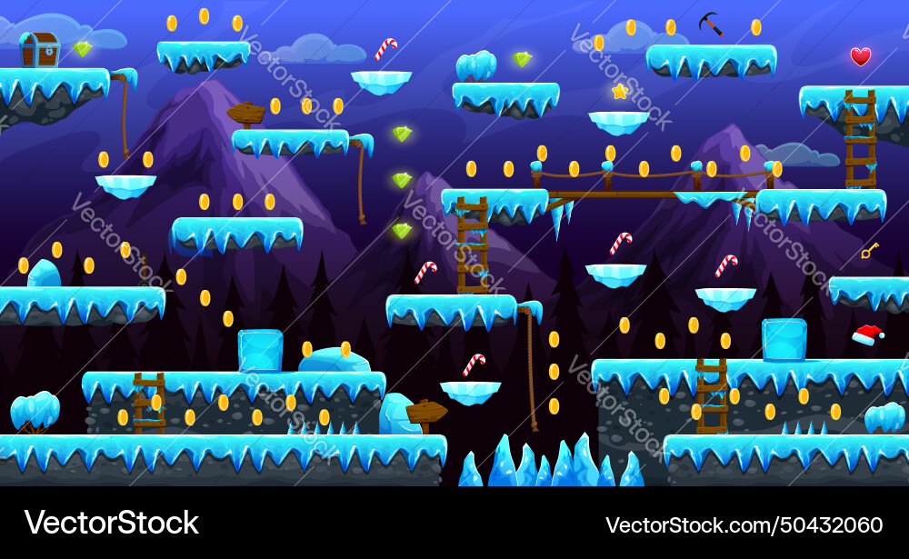 Frozen Ice World Game Level Map Royalty Free Vector Image