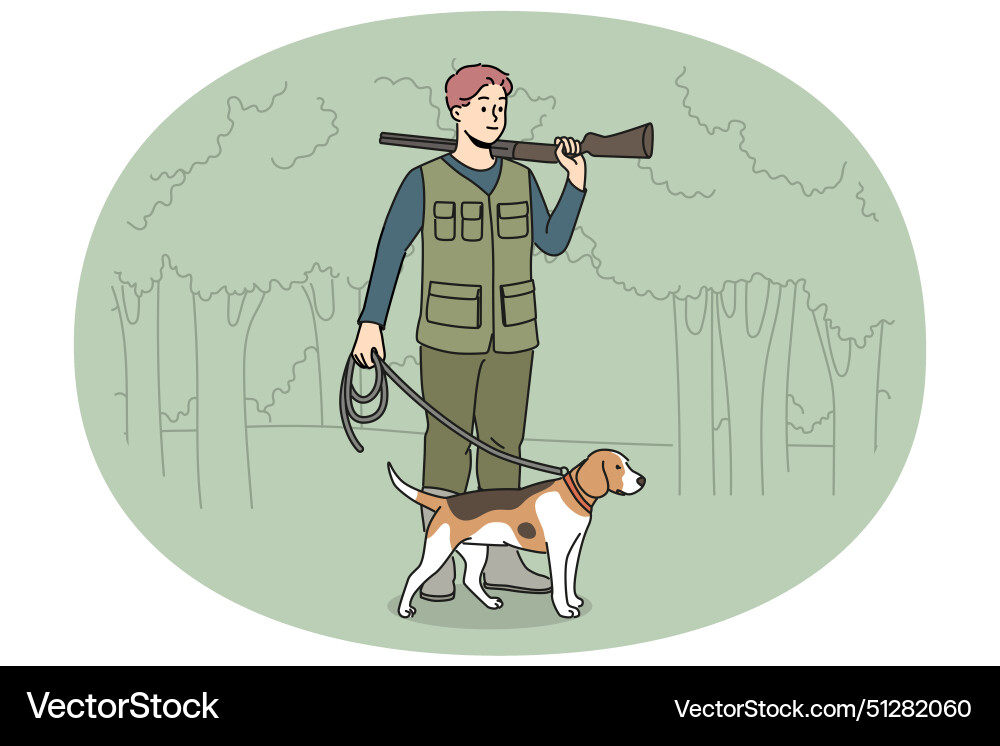 Hunter with dog in wild nature Royalty Free Vector Image