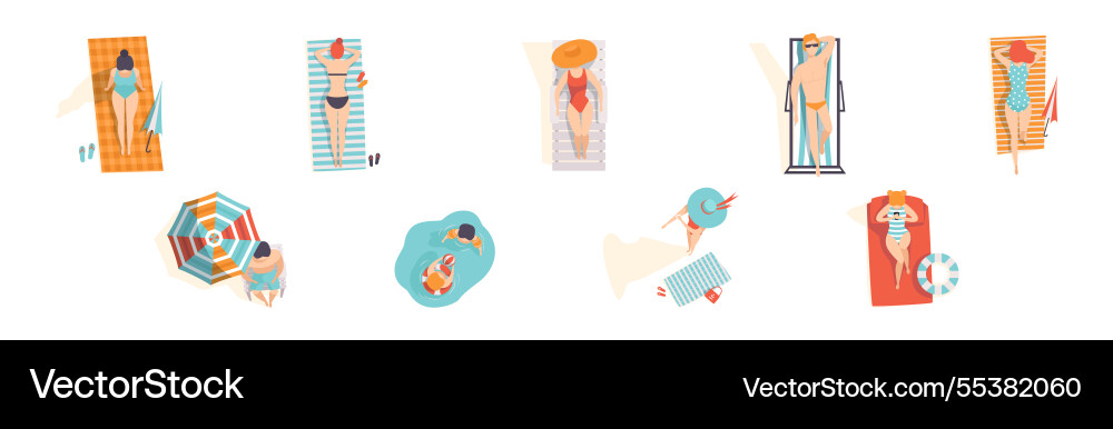 People character on seaside and beach sunbathing Vector Image
