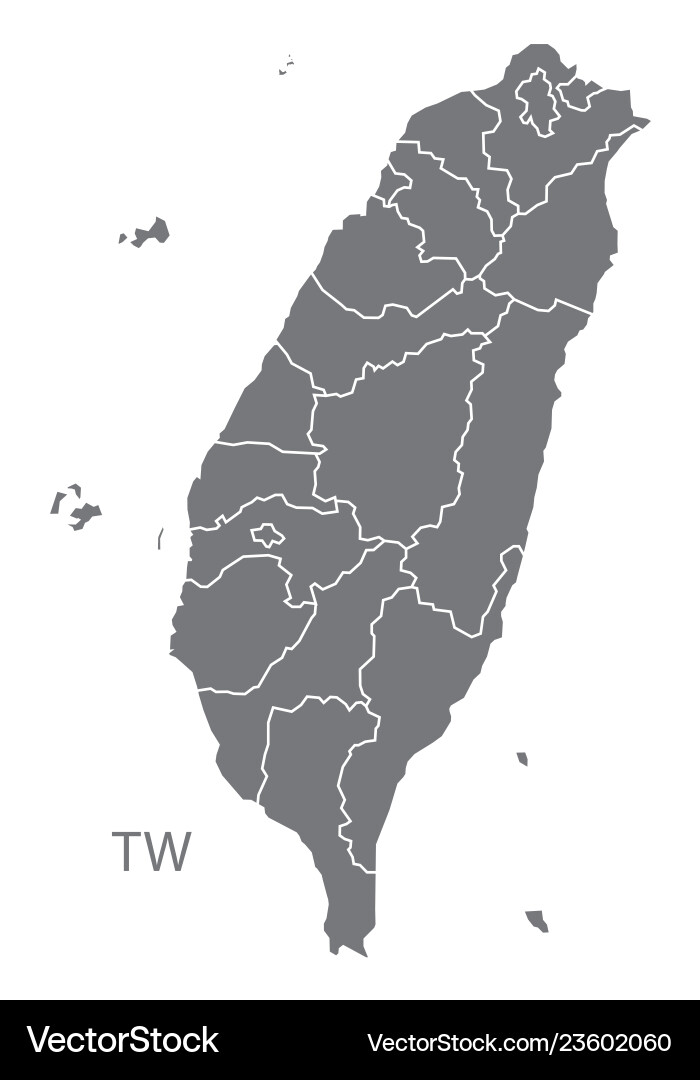 Taiwan map with counties grey Royalty Free Vector Image