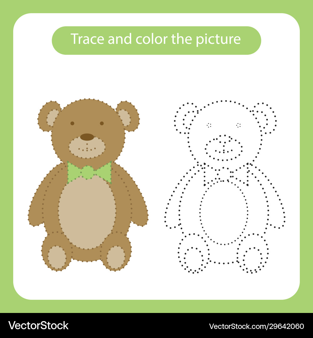 Teddy bear toy with simple shapes trace and color Vector Image