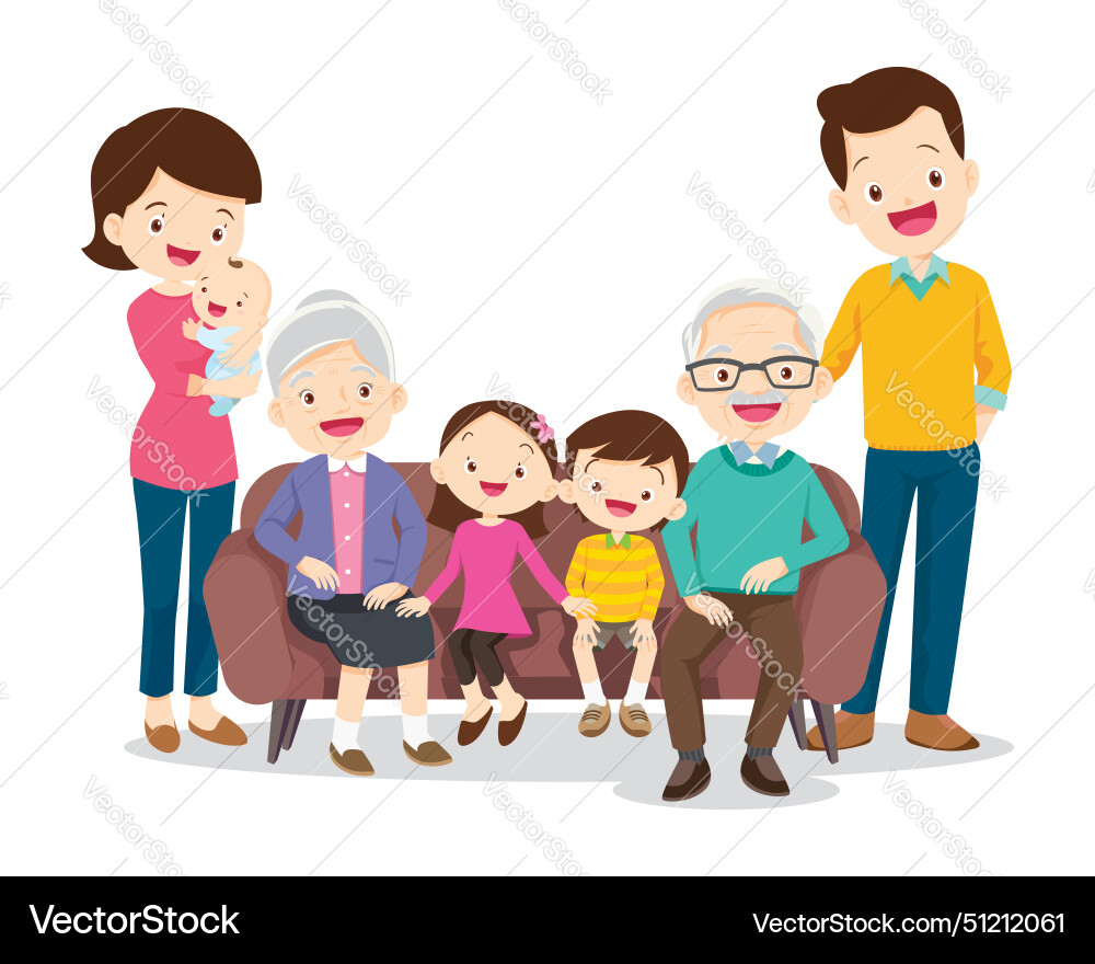 Big happy multi-generational family siblings Vector Image