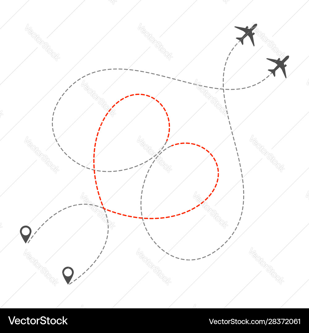 Dotted heart airplanes route Royalty Free Vector Image