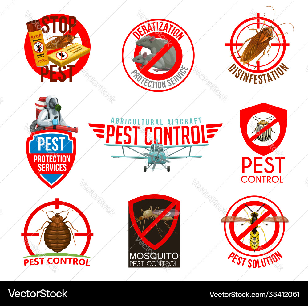 Pest control isolated icons cartoon labels Vector Image