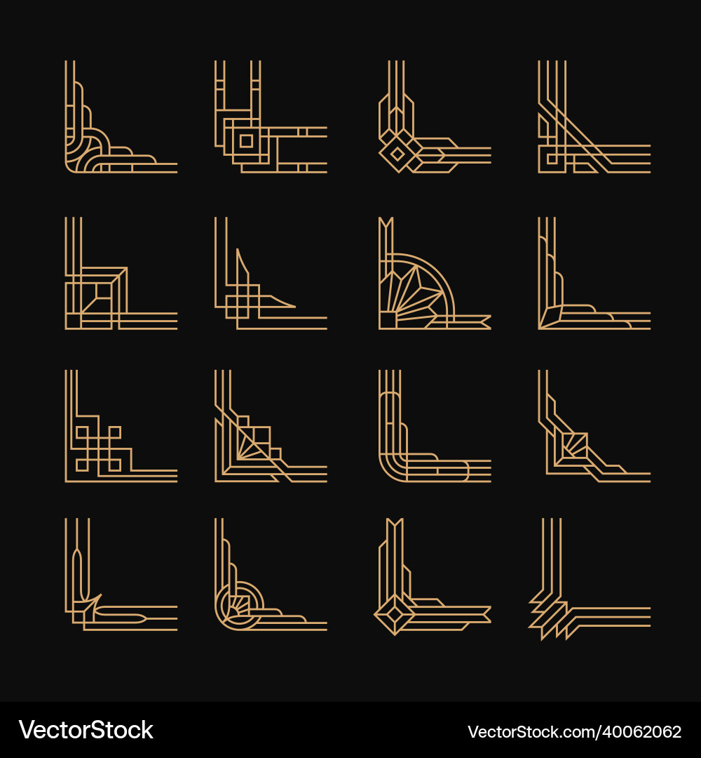 Art deco corners collection line corner Royalty Free Vector