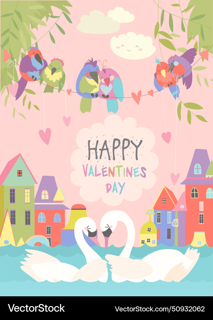 Cute birds in love celebrating valentines day Vector Image