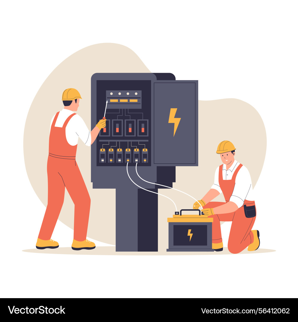 Electricians repairing electrical panel Royalty Free Vector
