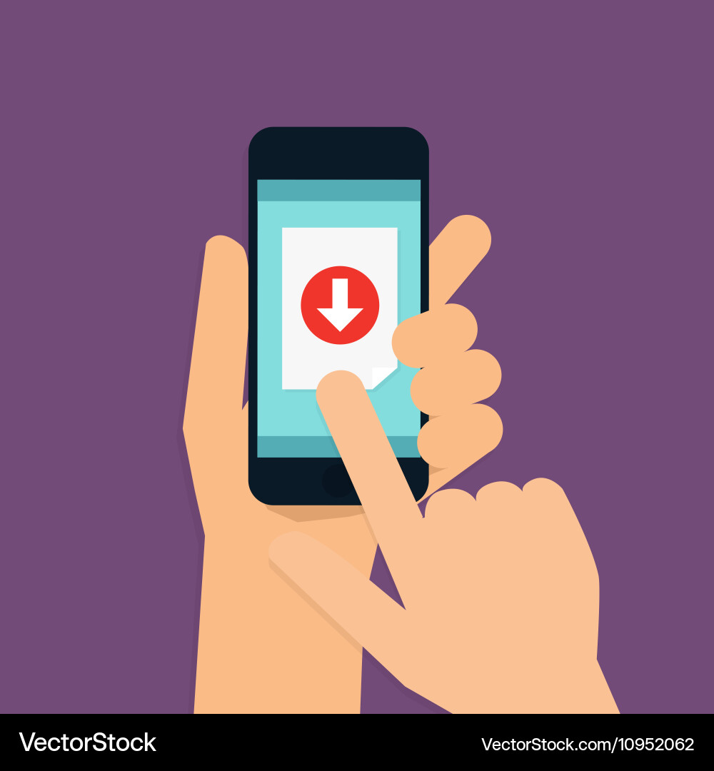 Hand holding mobile smart phone with download app Vector Image