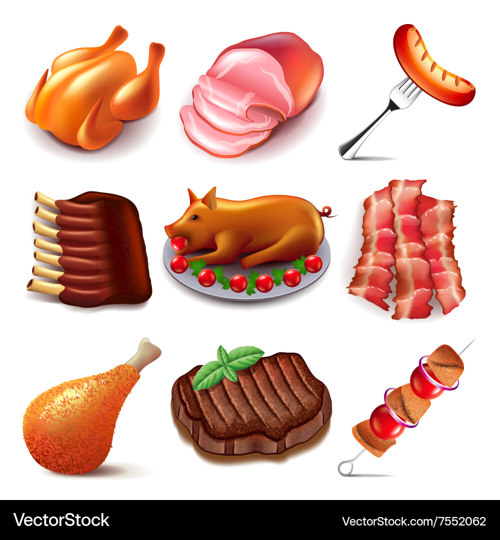 Meat food icons set Royalty Free Vector Image - VectorStock