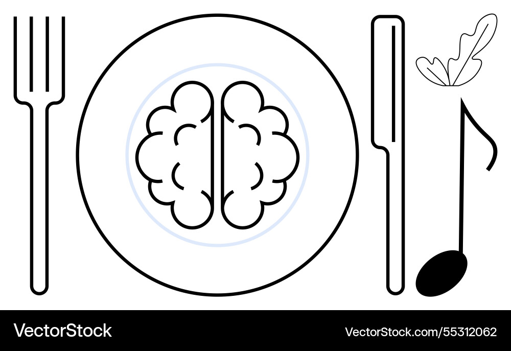 Plate with brain fork knife and musical note Vector Image