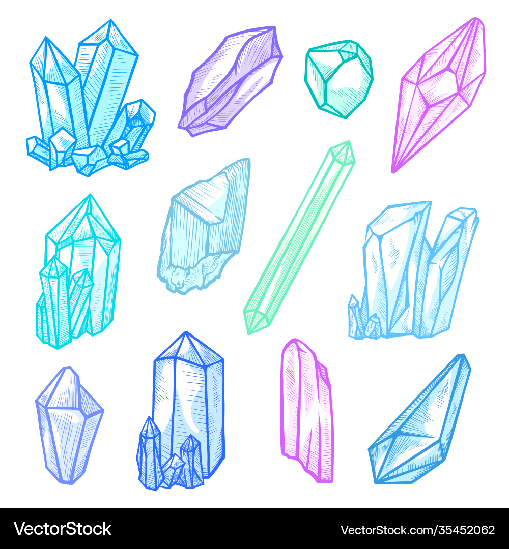 Stone crystals set gemstone or precious Royalty Free Vector