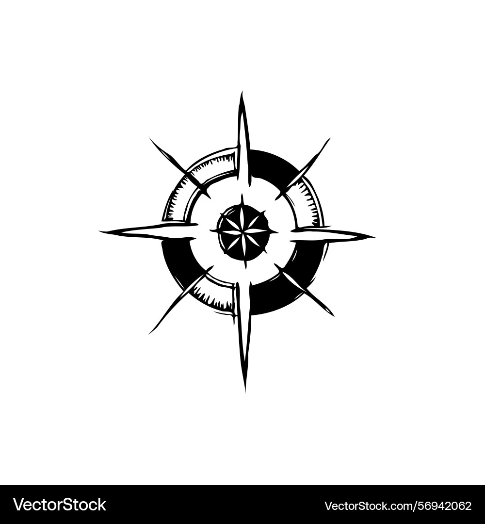 Stylized compass rose in monochromatic drawing Vector Image