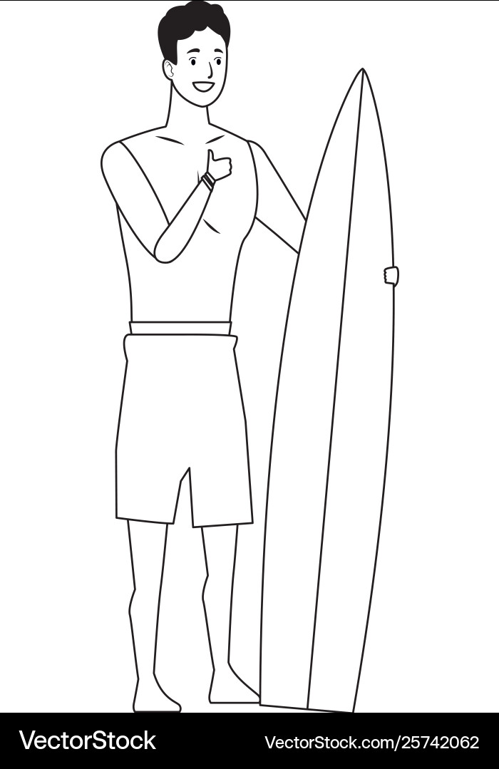 Young man in summer time cartoon black Royalty Free Vector