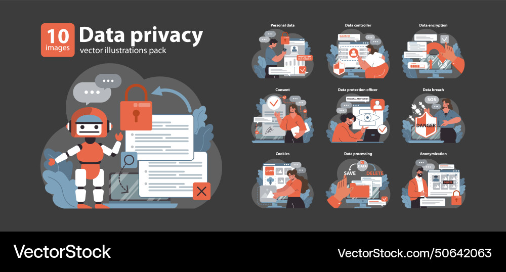 Data privacy set flat Royalty Free Vector Image