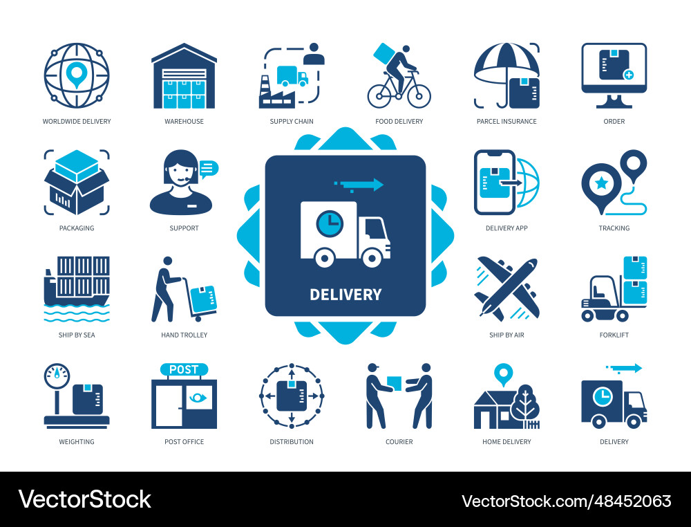 Delivery solid icon set Royalty Free Vector Image