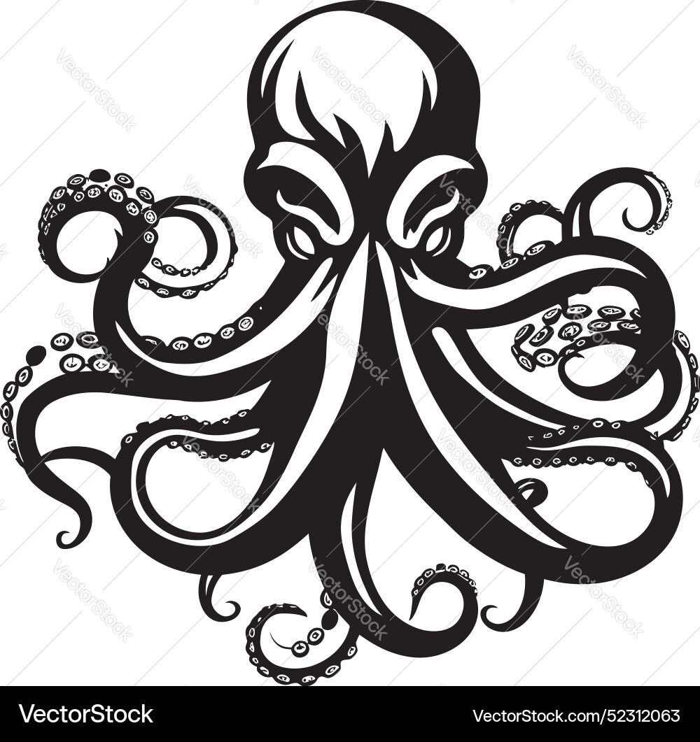 Tidal tempest black logo icon kraken crest Vector Image