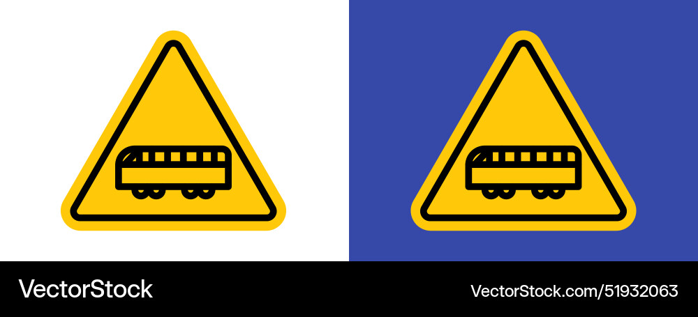 Tram crossing warning sign indicating caution for Vector Image