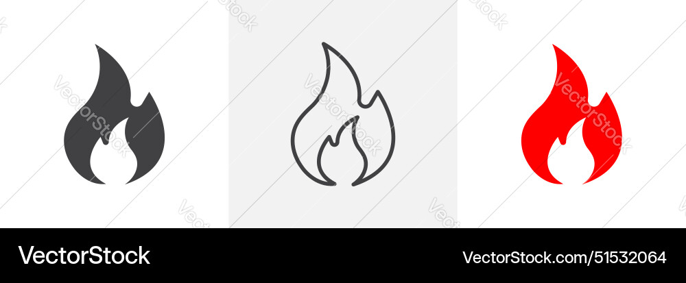 Flame icon set heat sign fire burn symbol Vector Image