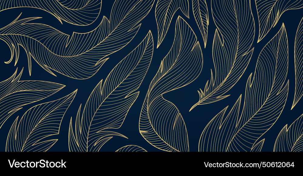 Gold feathers on black pattern abstract Royalty Free Vector
