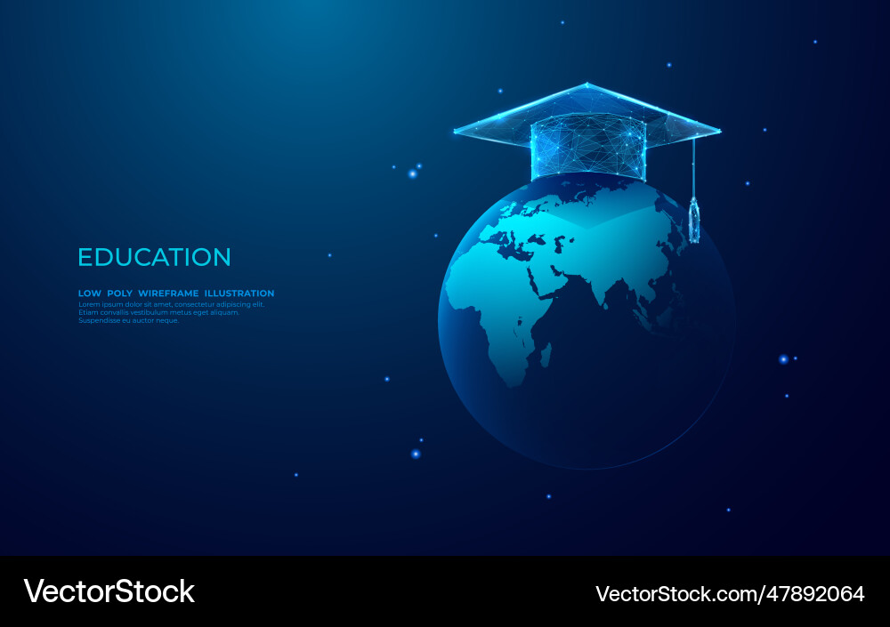 Graduation cap on abstract globe earth global Vector Image