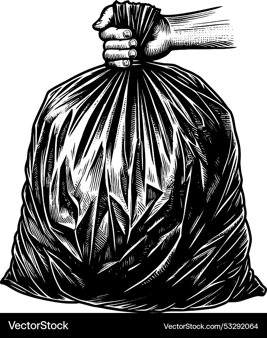 Hand gripping a trash bag in monochrome Royalty Free Vector
