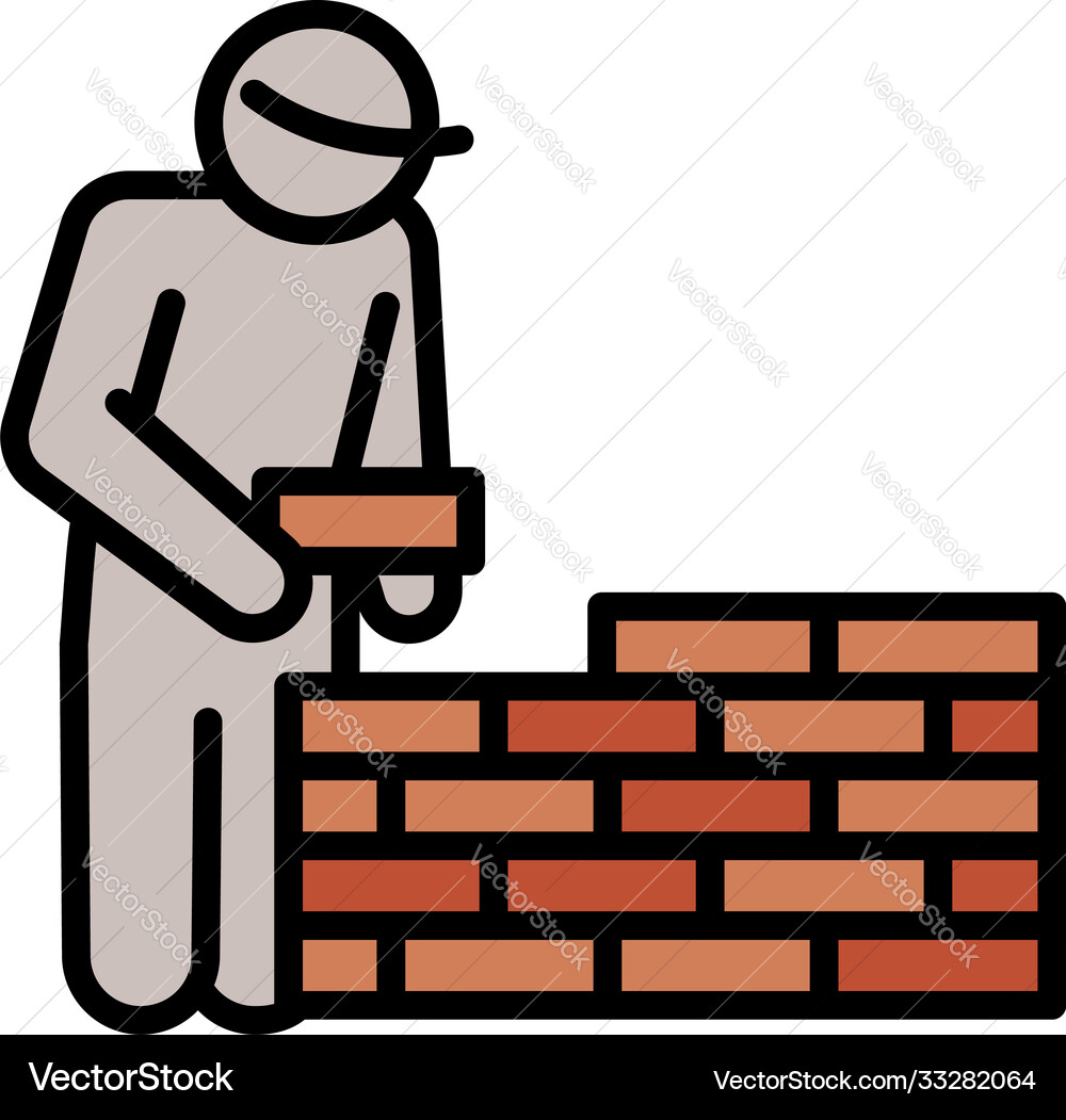 Masonry worker wall icon outline style Royalty Free Vector