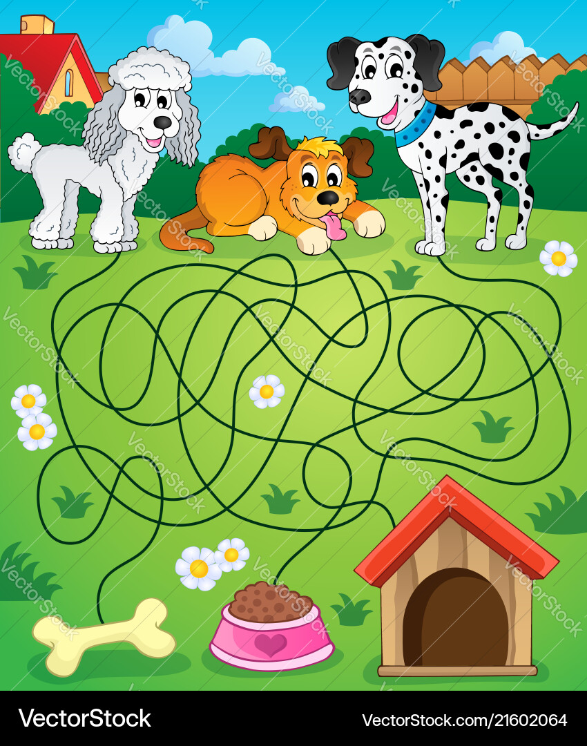 Maze 14 with dogs Royalty Free Vector Image - VectorStock