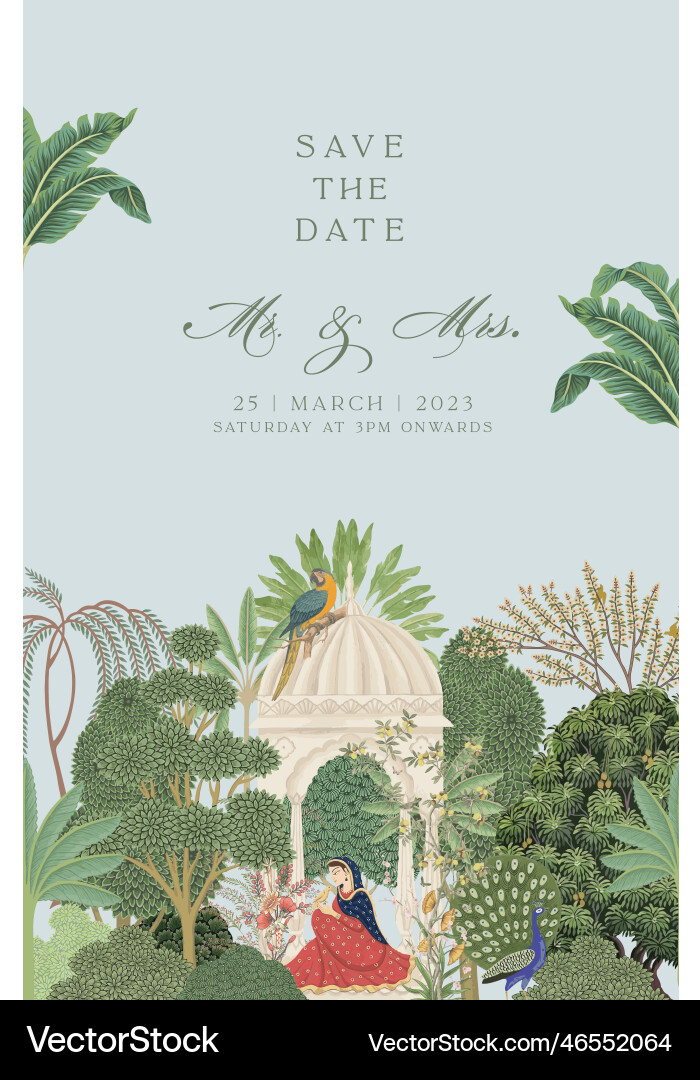 Mughal wedding invitation card design Royalty Free Vector