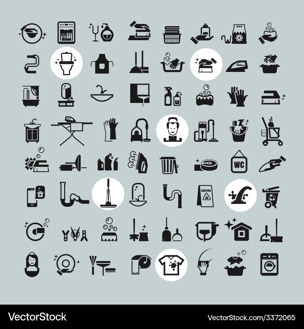 Cleaning tools icons black set Royalty Free Vector Image