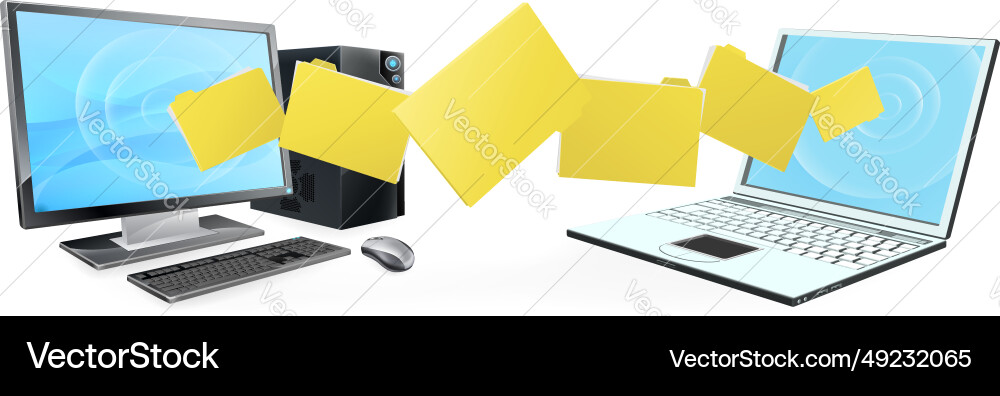 Computer laptop folder transfer Royalty Free Vector Image