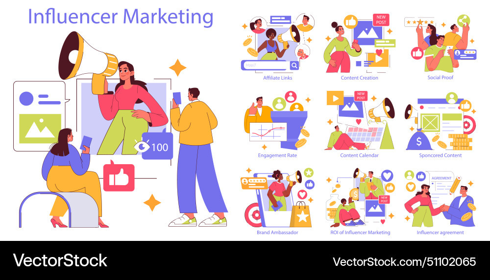 Influencer marketing flat Royalty Free Vector Image