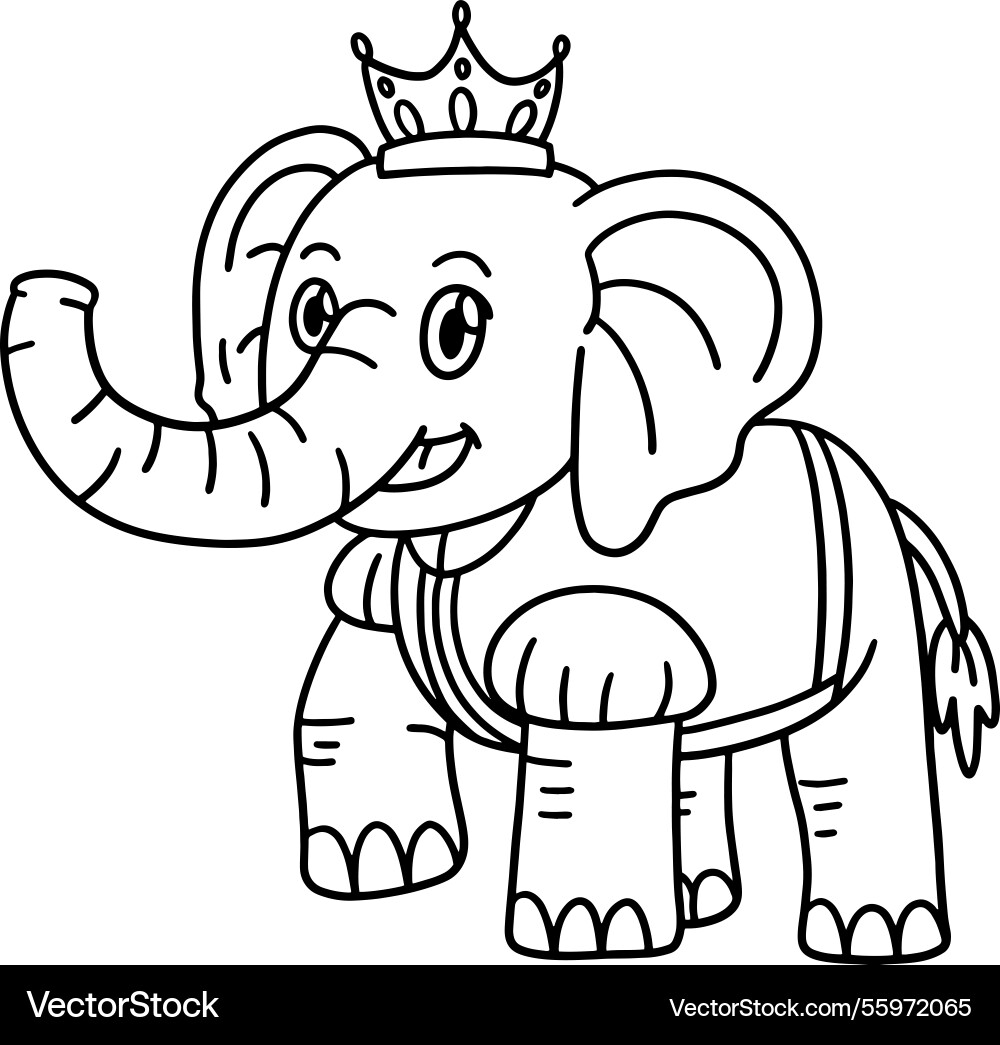 Prince elephant isolated coloring page for kids Vector Image