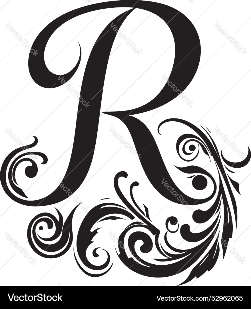 Rhapsody aura melodic letter r art rococo script Vector Image