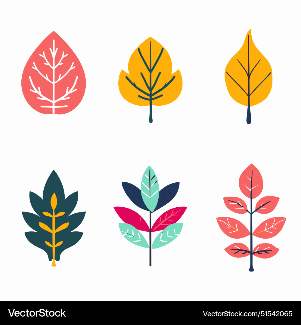 Six colorful leaf icons representing different Vector Image