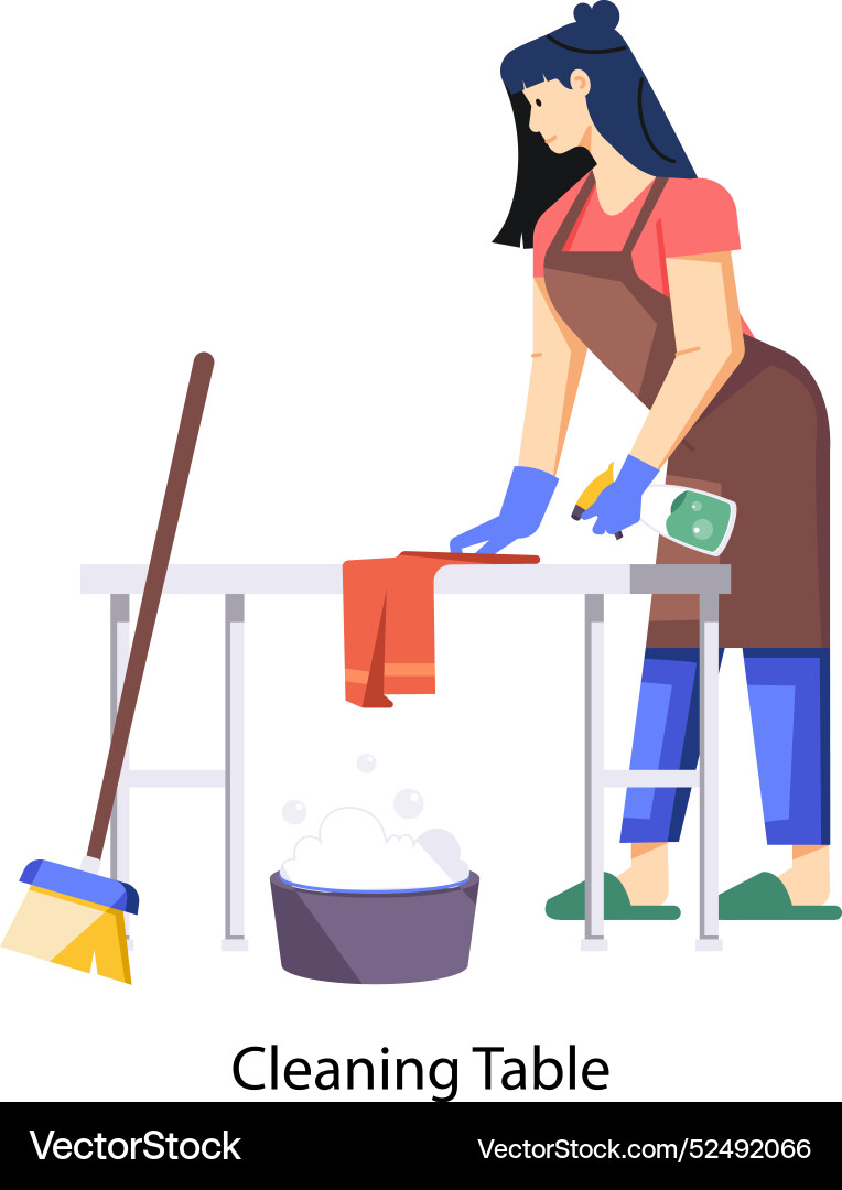 Basic rgbwoman cleaning a table flat character il Vector Image