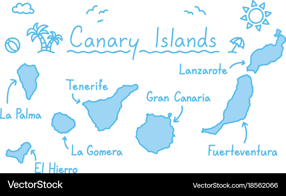 Canary islands map hand drawing doodle outline Vector Image