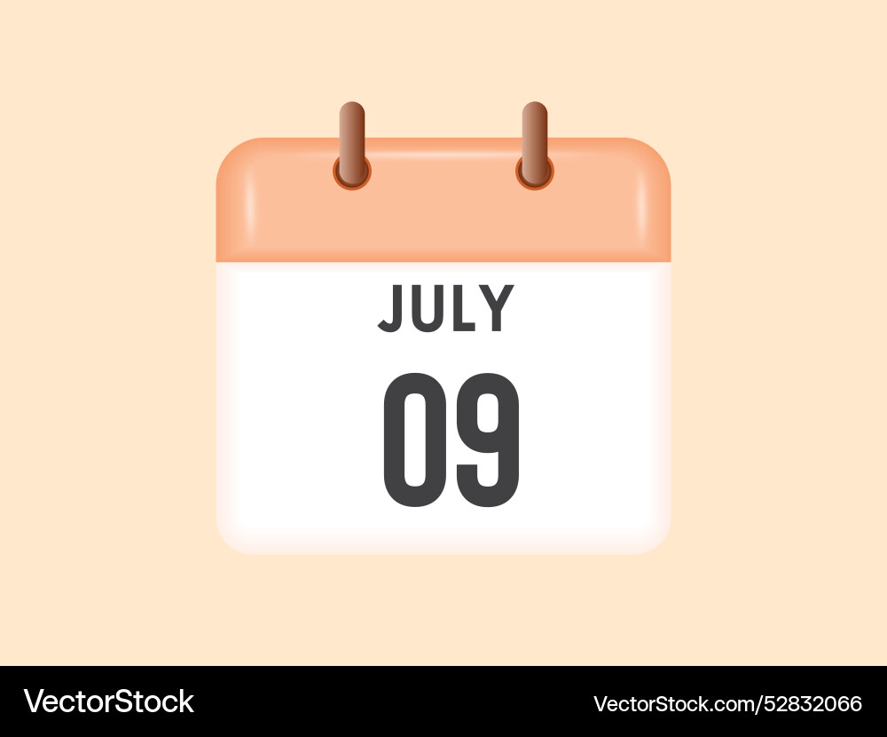 July 9 - calendar and time planner daily Vector Image