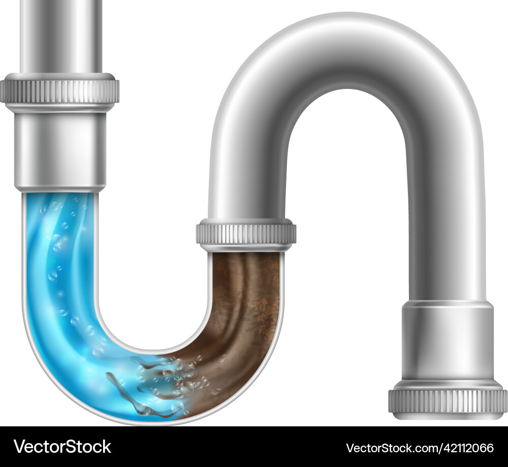 Realistic drain pipe clogging plumbing 3d pipes Vector Image