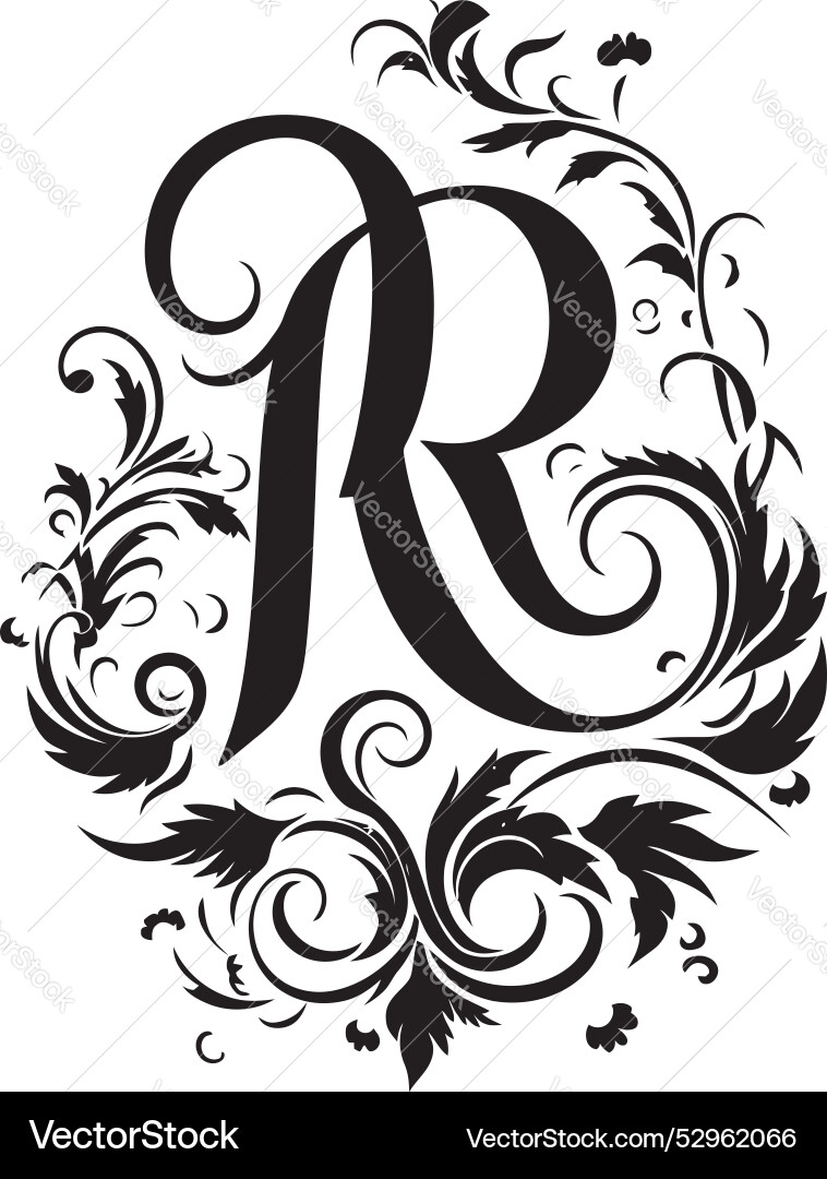 Rococo script ornamental font r decor radiant Vector Image