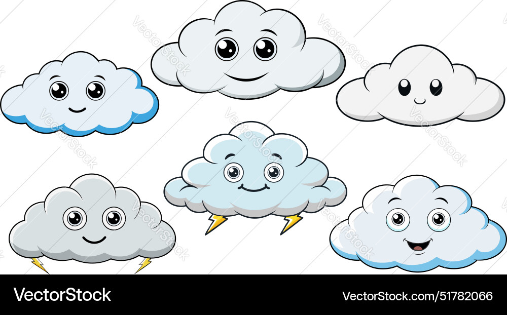 Some cute cloud models with facial expressions Vector Image