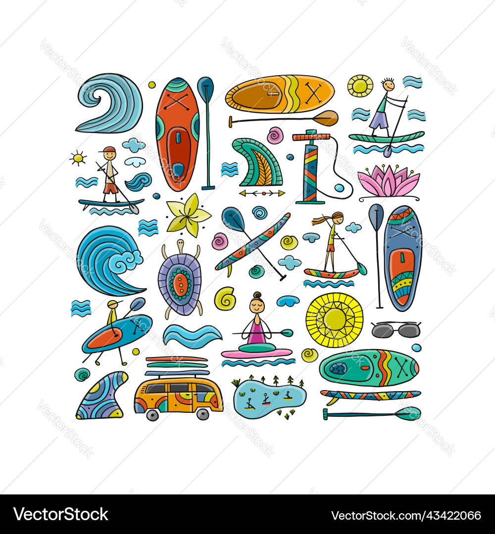 Sup boarding art frame stand up paddling Vector Image