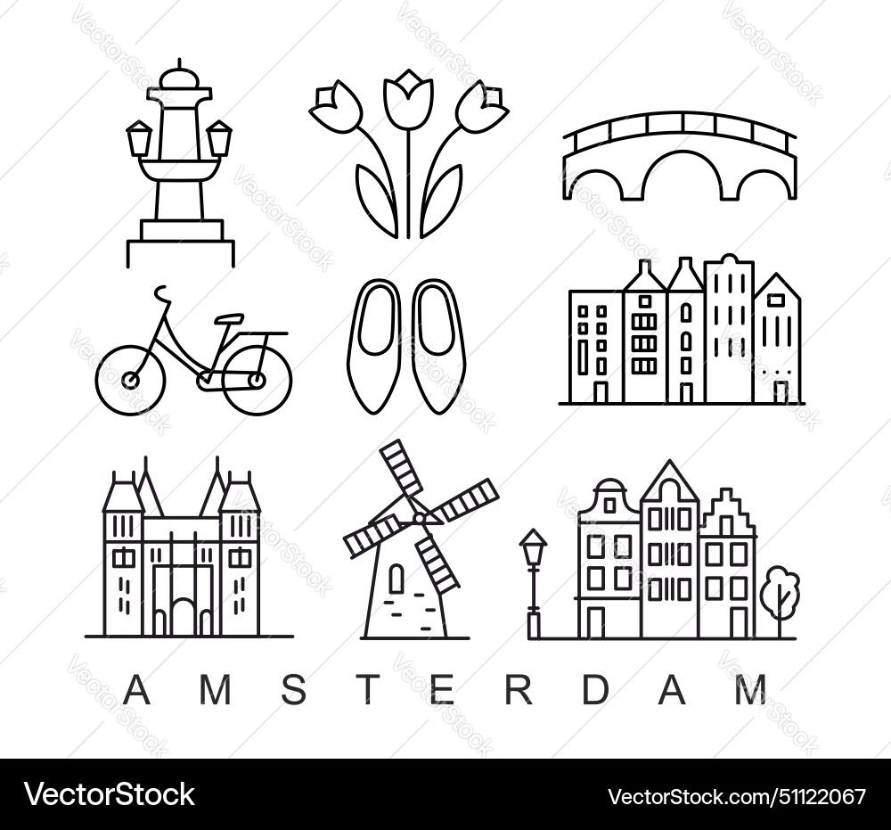 Amsterdam minimal style city outline skyline Vector Image