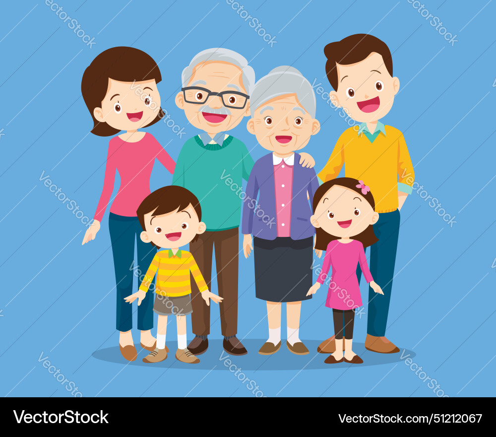 Big happy multi-generational family siblings Vector Image
