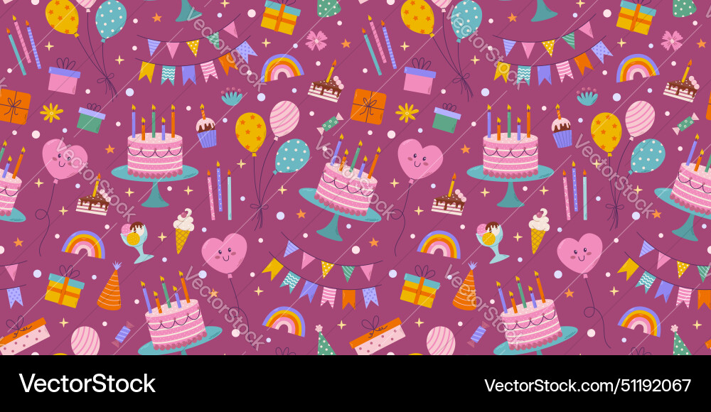 Birthday seamless pattern different party Vector Image